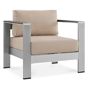 MODWAY Shore Outdoor Patio Aluminum Armchair - Silver Beige