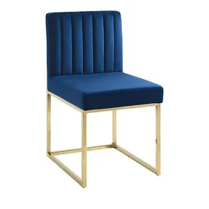 MODWAY Carriage Channel Tufted Sled Base Performance Velvet Dining Chair - Gold Navy