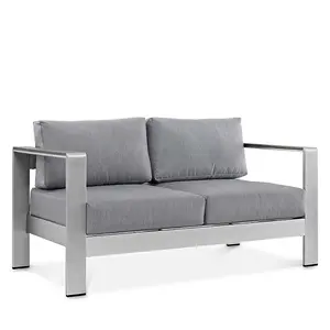 MODWAY Shore Outdoor Patio Aluminum Loveseat - Silver Gray