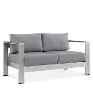 MODWAY Shore Outdoor Patio Aluminum Loveseat - Silver Gray