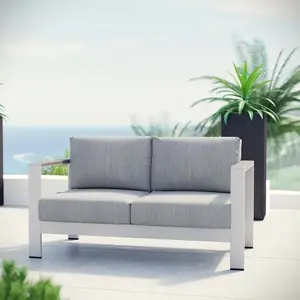 MODWAY Shore Outdoor Patio Aluminum Loveseat - Silver Gray