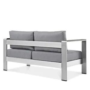 MODWAY Shore Outdoor Patio Aluminum Loveseat - Silver Gray
