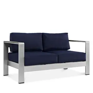 MODWAY Shore Outdoor Patio Aluminum Loveseat - Silver Navy