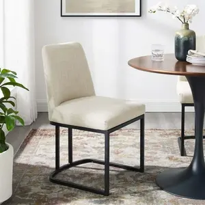 MODWAY Amplify Sled Base Upholstered Fabric Dining Side Chair - Black Beige