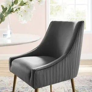 MODWAY Discern Pleated Back Upholstered Performance Velvet Dining Chair - Gray