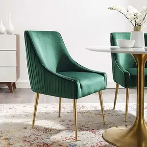MODWAY Discern Pleated Back Upholstered Performance Velvet Dining Chair Green