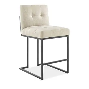 MODWAY Privy Black Stainless Steel Upholstered Fabric Counter Stool Beige