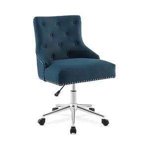 MODWAY Regent Tufted Button Swivel Upholstered Fabric Office Chair - Azure