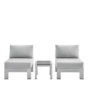 MODWAY Shore 3 Piece Sunbrella Fabric Aluminum Outdoor Patio Set - Silver Gray