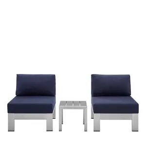 MODWAY Shore 3 Piece Sunbrella Fabric Aluminum Outdoor Patio Set - Silver Navy