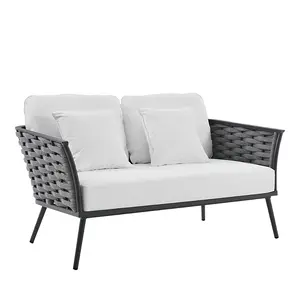 MODWAY Stance Outdoor Patio Aluminum Loveseat - Gray White