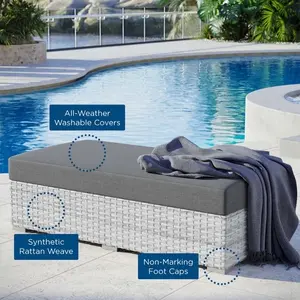 MODWAY Convene Outdoor Patio Rectangular Ottoman - Light Gray Charcoal