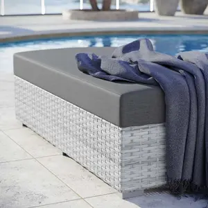 MODWAY Convene Outdoor Patio Rectangular Ottoman - Light Gray Charcoal