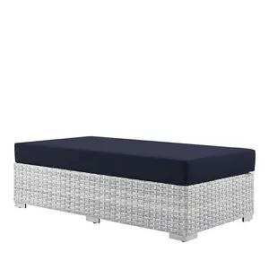 MODWAY Convene Outdoor Patio Rectangular Ottoman - Light Gray Navy