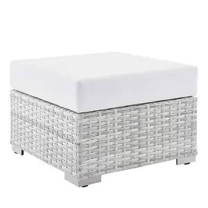MODWAY Convene Outdoor Patio Ottoman - Light Gray/white
