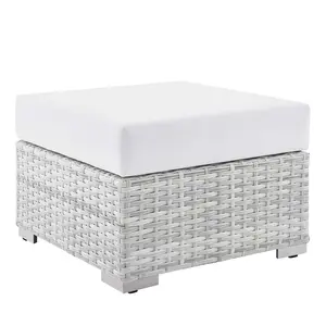 MODWAY Convene Outdoor Patio Ottoman - Light Gray/white