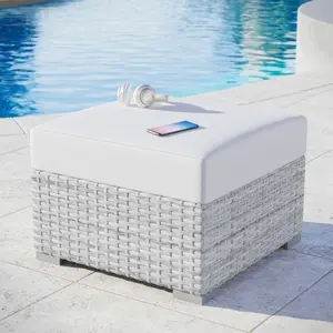 MODWAY Convene Outdoor Patio Ottoman - Light Gray/white