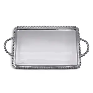 MARIPOSA Beaded Medium Serving Tray - Silver