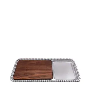 MARIPOSA Pearled Cheese & Cracker Server With Dark Wood Insert