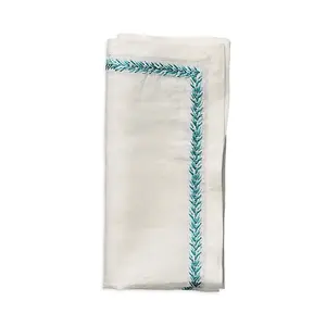 KIM SEYBERT Jardin Linen Napkin - White/turquoise