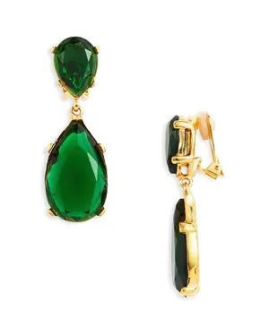 KENNETH JAY LANE Glass Stone Drop Clip-on Earrings - Green/gold