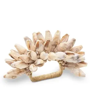KIM SEYBERT Shell Fringe Napkin Ring In Ivory & Brown Ivory/brown