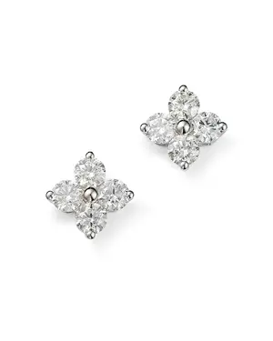 Bloomingdale'S Diamond Clover Stud Earrings 1.50 Tcw - White