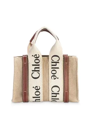 Chloé Chloe Woody Mini Canvas Tote White/brown