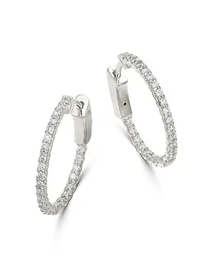 Bloomingdale'S Micro-pave Diamond Inside Out Hoop Earrings In 14k Gold, 0.5 Tcw - White