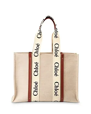 Chloé Chloe Woody Large Tote White/brown Canvas