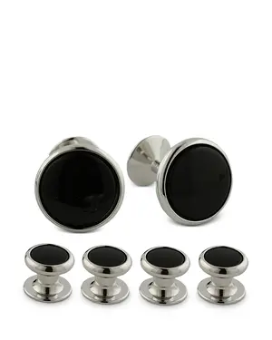 David Donahue Onyx Stud & Cufflinks Set - Black/silver