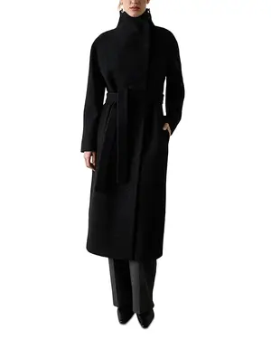 Whistles Morgan Wool Funnel Wrap Coat - Black