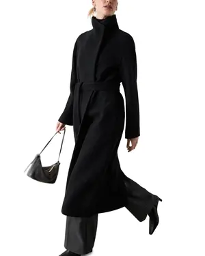 Whistles Morgan Wool Funnel Wrap Coat - Black