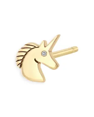 Zoe Chicco 14k Yellow Itty Bitty Symbols Diamond Accent Unicorn Single Stud Earring