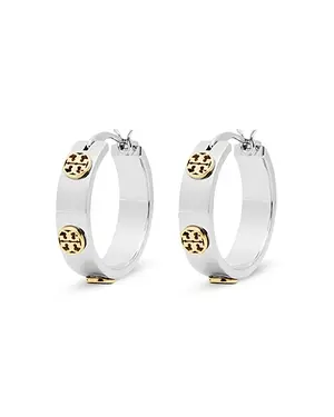 Tory Burch Miller Logo Huggie Hoop Earrings - Silver/gold