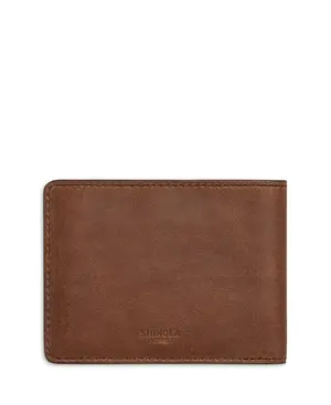 Shinola Slim Navigator Distressed Leather Bi Fold Wallet - Medium Brown