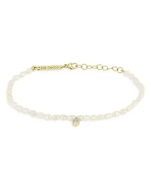Zoe Chicco 14k Yellow Gold Pearl And Diamond Bracelet - White/gold