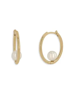 Zoe Chicco 14k Yellow Gold Pearl Huggie Hoop Earrings - Gold/white