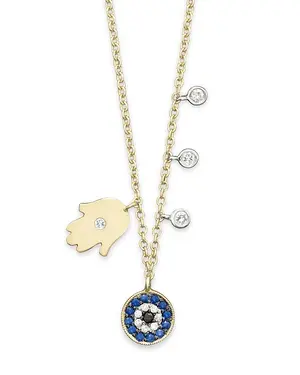 Meira T Diamond Hamsa Evil Eye Necklace - Multi/gold
