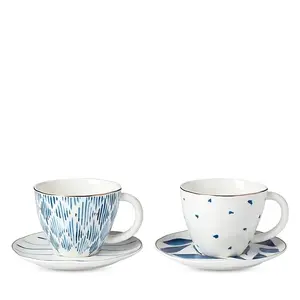 LENOX Blue Bay 4 Piece Teacup & Saucer Set - White