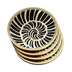 L'Objet Brass Gold Trimmed Shell Coasters, Set Of 4 - Black/gold