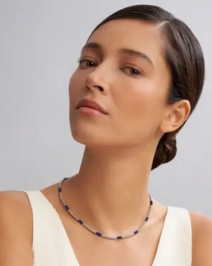 Lagos Blue Caviar Ceramic Beaded Necklace - Blue/silver