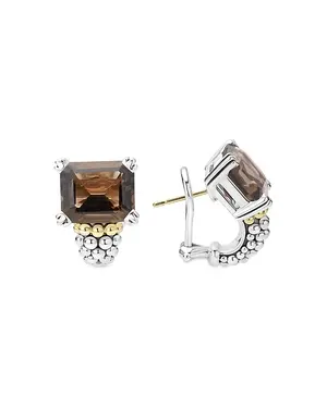 Lagos 18k Yellow Gold & Sterling Silver Glacier Quartz Half Hoop Earrings - Brown/silver