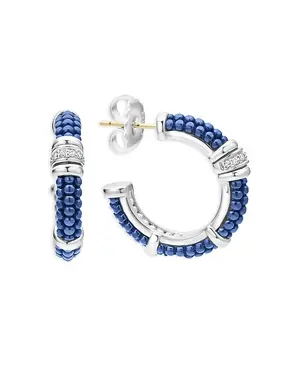 Lagos Sterling Silver Ultramarine Bead And Diamond Hoop Earrings - Blue/silver