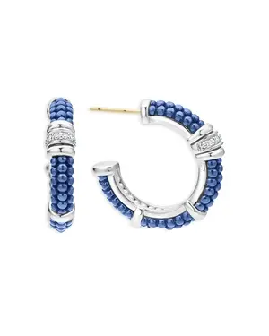 Lagos Sterling Silver Ultramarine Bead And Diamond Hoop Earrings