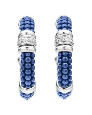 Lagos Sterling Silver Ultramarine Bead And Diamond Hoop Earrings