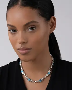 Lagos 18k Yellow Gold & Sterling Silver Topaz Collar Necklace - Silver/blue