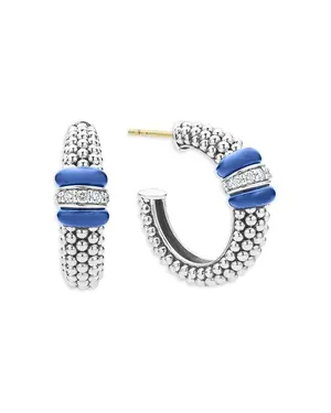 Lagos 14k Yellow Gold, Sterling Silver, Ceramic, And Diamond Hoop Earrings - Blue/silver