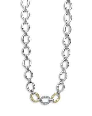 Lagos Sterling Silver & 18k Yellow Gold Diamond Link Necklace - Silver/gold