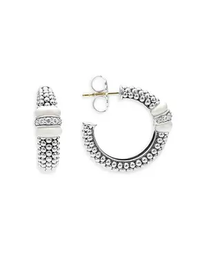 Lagos Ceramic & Sterling Silver Diamond Hoop Earrings - White/silver
